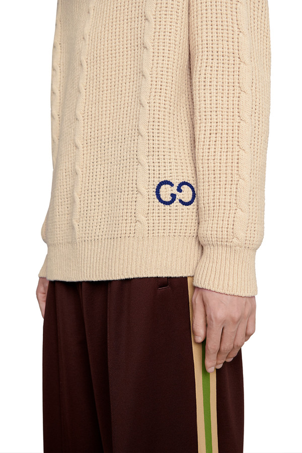 Gucci Cable knit wool jumper withGG - ShopStyle
