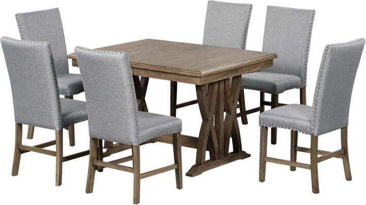 IGEMAN 7-Piece Dining Table Set Extendable Table with Upholstered ...