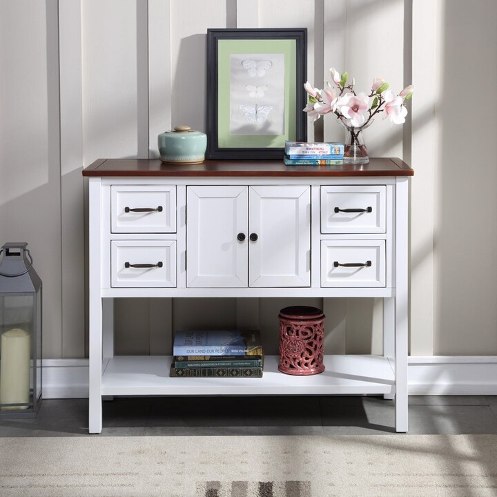 RASOO Console Table with 4 Matching Compact Side Drawers , and Two ...