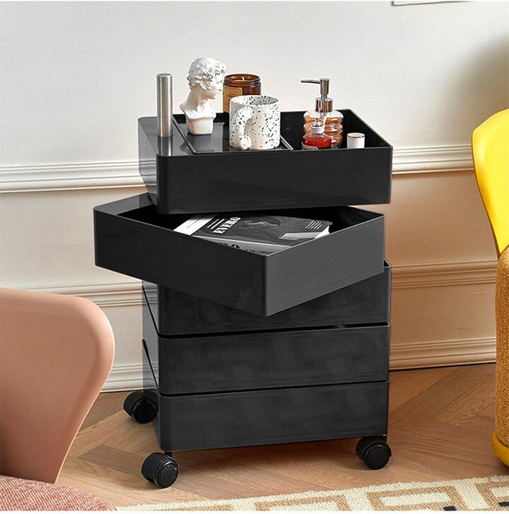 Living and Home Black 5 Tier Rotating Drawer Storage Shelf with Wheels ...