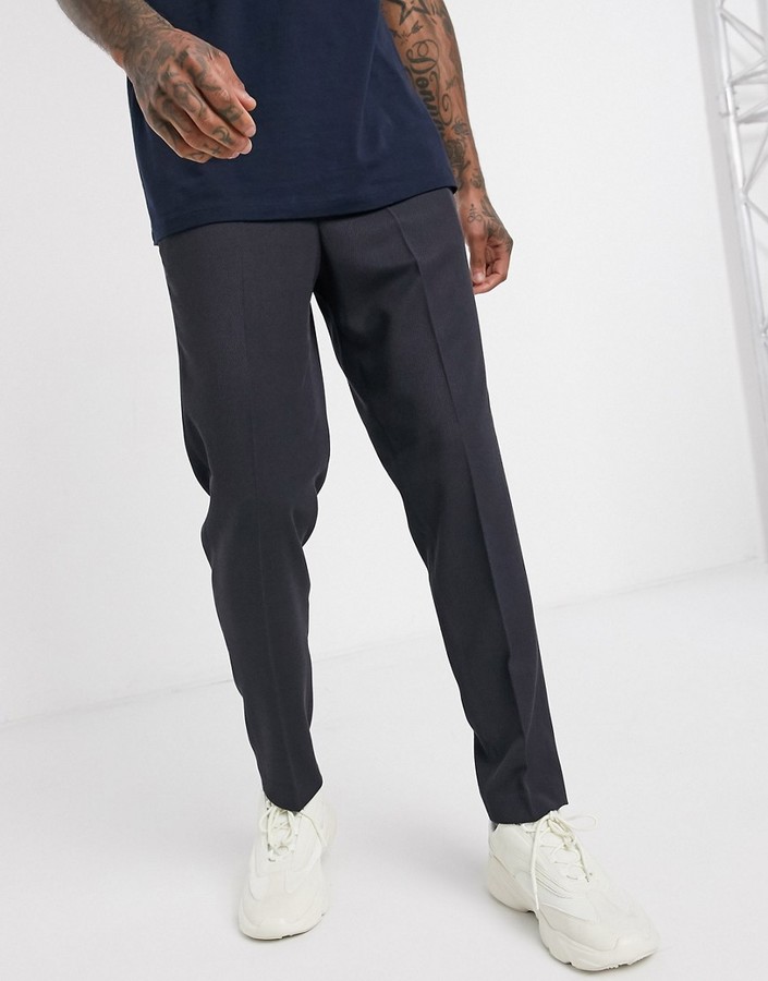 Selected slim tapered fit elastic waist twill smart pants in navy ...