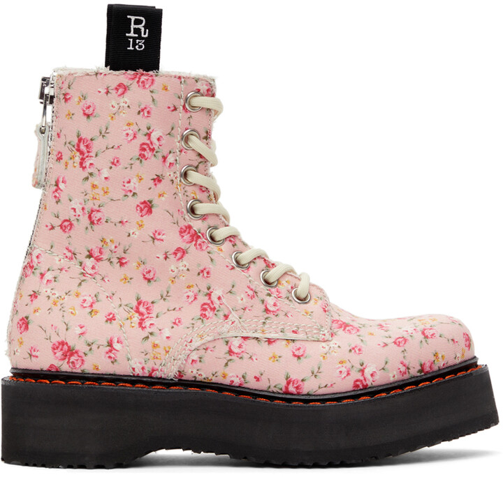 R 13 Pink Floral Stacked Platform Boots - ShopStyle