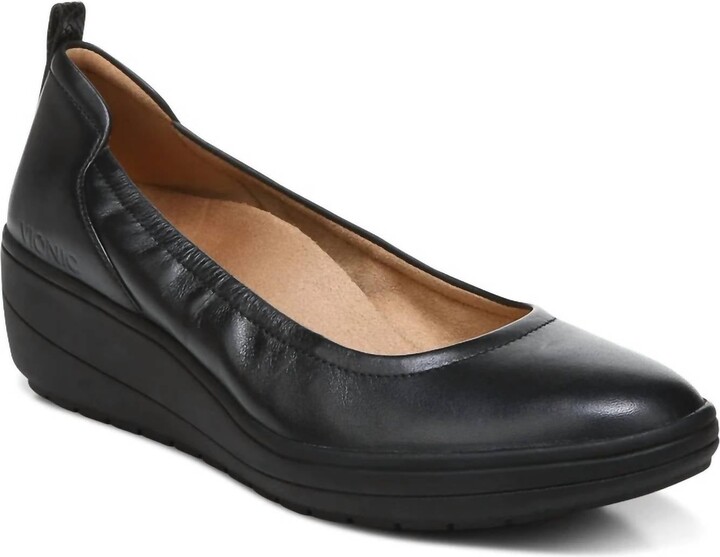 Vionic Jacey Wedge - Medium In Black Leather - ShopStyle