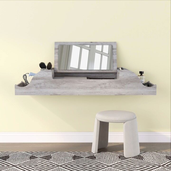 DH BASIC Contemporary White Wall Mounted 47" Makeup Vanity by Denhour ...