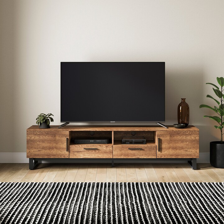 Dunelm Freddie Extra Wide TV Unit for TVs up to 70" Rustic Oak Effect ...