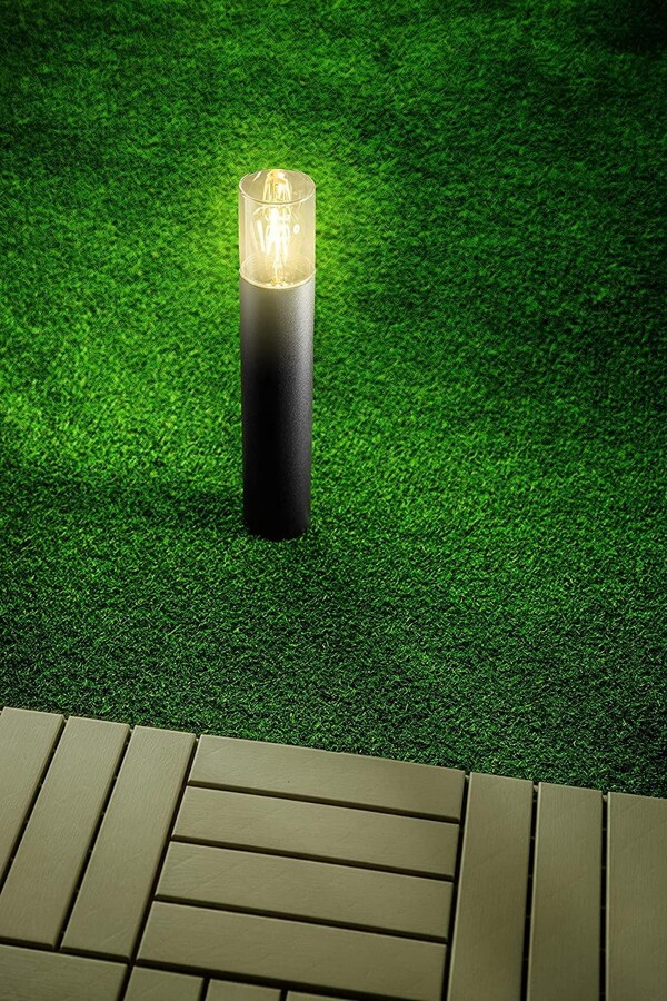 CGC Lighting 'Bluebell' Black Outdoor Tall Post Light With Smoky ...