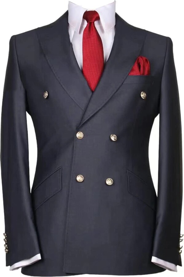 Ulnomio Men's Double Breasted Buttons Suit Jacket Peak Lapel Tuxedos ...
