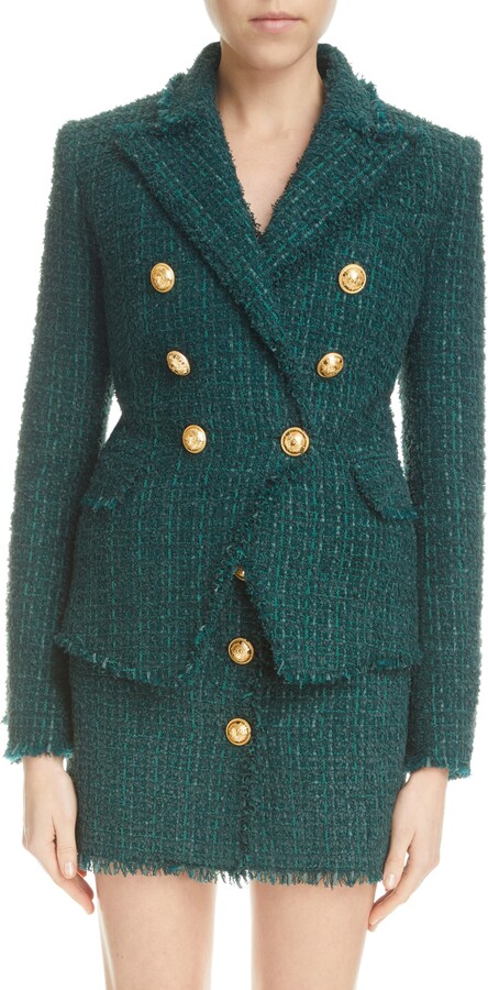 Balmain Double Breasted Tweed Jacket - ShopStyle Blazers
