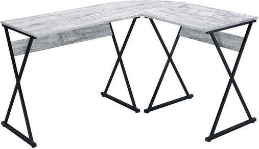 Calnod Industrial L-shaped Round Corner Writing Desk with X-shaped ...