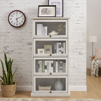 August Grove Glass Display Cabinet 4 Tier Glass Display Cabinet Storage ...
