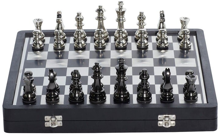 WILLOW ROW Black Aluminum Traditional Chess Game Set - ShopStyle Decor