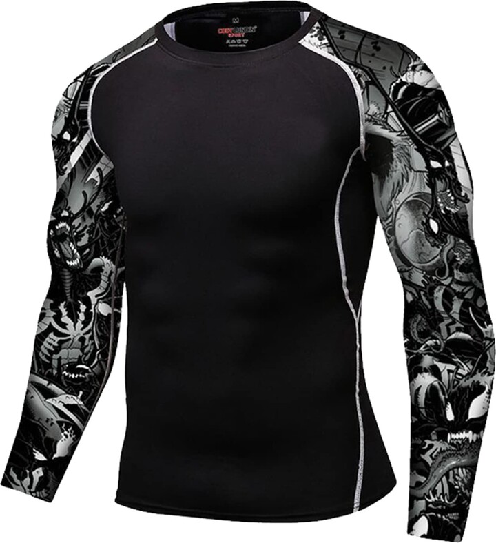 ranrann Mens Rash Vest Long Sleeves UPF 50+ Rash Guard Compression Top ...