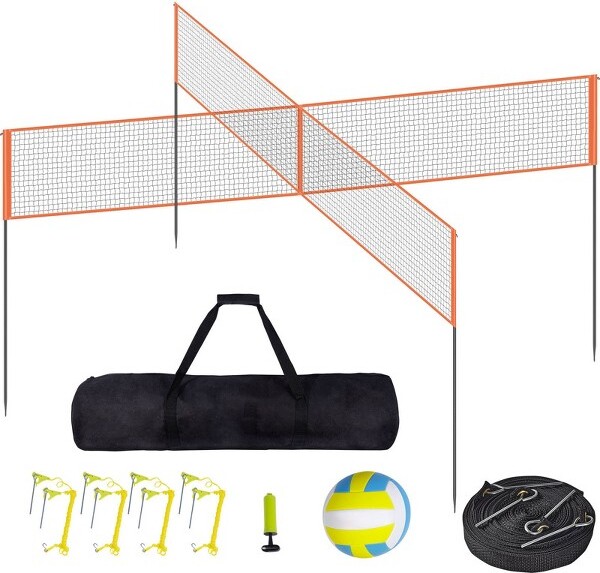 VEVOR 4-Way Volleyball Net, Adjustable Height Badminton Net Set for ...
