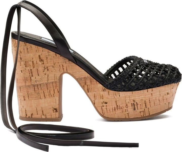 Prada Raffia Wedge Sandals - ShopStyle