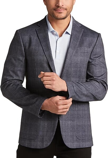 Awearness Kenneth Cole Men's Slim Fit Knit Sport Coat Navy Plaid ...