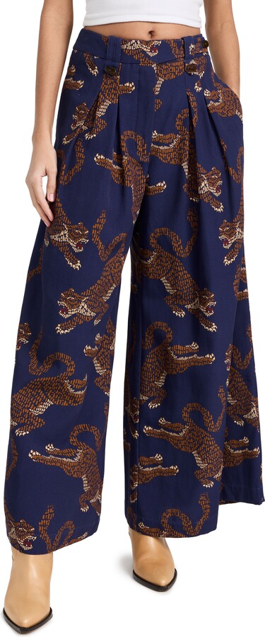Farm Rio Leopard Navy Blue Tailored Pants - ShopStyle