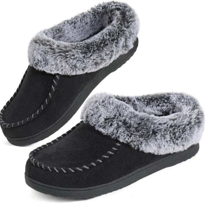 ULTRAIDEAS Women's Cozy Memory Foam Moccasin Suede Slippers with Fuzzy Plush Faux Fur Lining ...