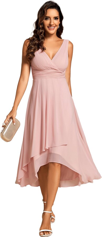 Ever-Pretty Women's Cocktail Dress Waist Pleated Wrap Sleeveless Dress High Low Prom Party ...