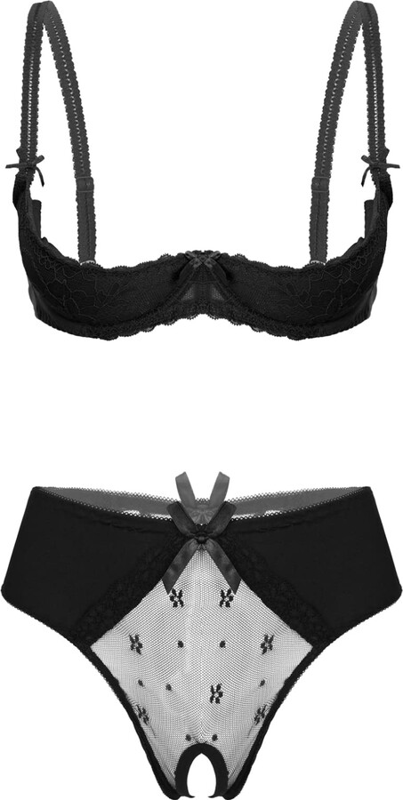 Choomomo Womens 2 Piece Lingerie Set Stretch Lace Shelf Bra Quarter Cup