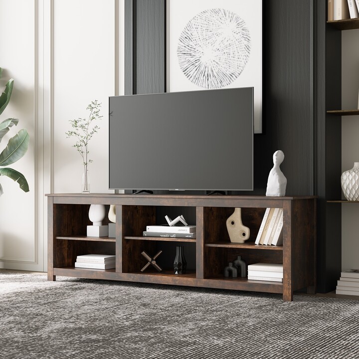 RASOO TV Stand with 6 Storage Compartments and Open Shelf Cabinet ...