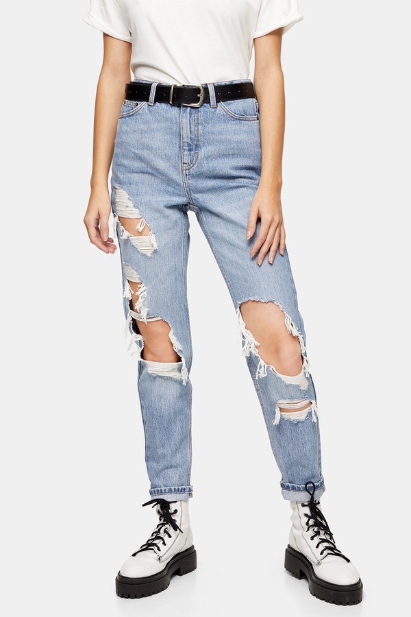 Topshop Bleach Super Rip Mom Tapered Jeans - ShopStyle