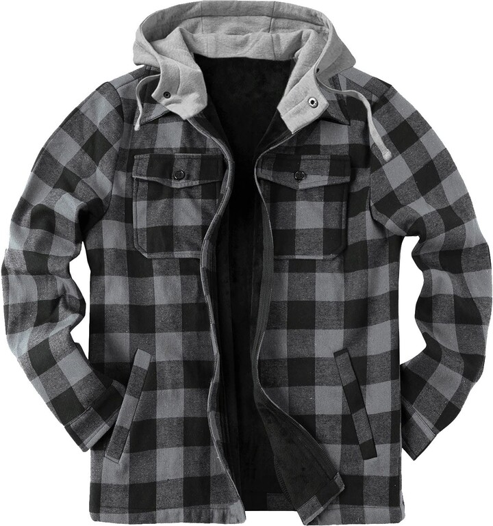 Generic Mens Flannel Long Sleeve Sherpa Lined Shirt Jacket Button ...