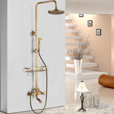 AlenArtWater Antique Brass Shower Fixture Bathroom Shower Faucet Set 8 ...