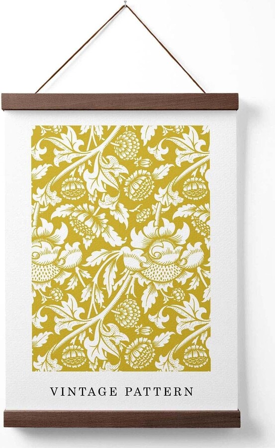 ARTZE William Morris Yellow Pattern Poster with Walnut Hanger - W43cm x ...