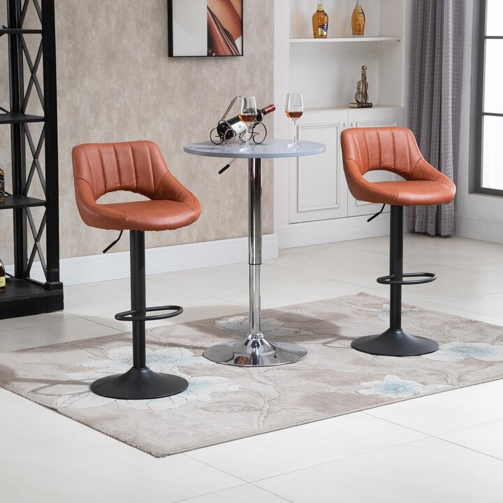 HOMCOM Modern Bar Stools Set of 2 Swivel Bar Height Chairs with ...