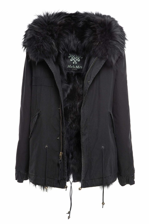 Mr & Mrs Italy Exclusive Fw20 Icon Parka: Black Mini Parka Patch Fox ...
