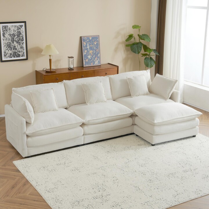 Ball & Cast 112" Modern Sectional Two-Layer Soft Upholstered Seat Couch ...
