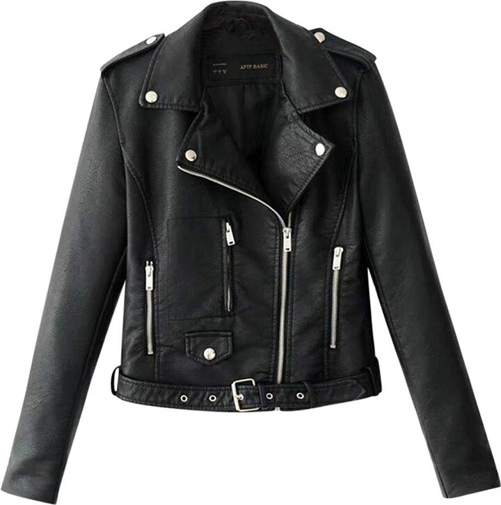 Generic Leather Jacket Women's Faux Leather Jacket Long Sleeve Biker ...