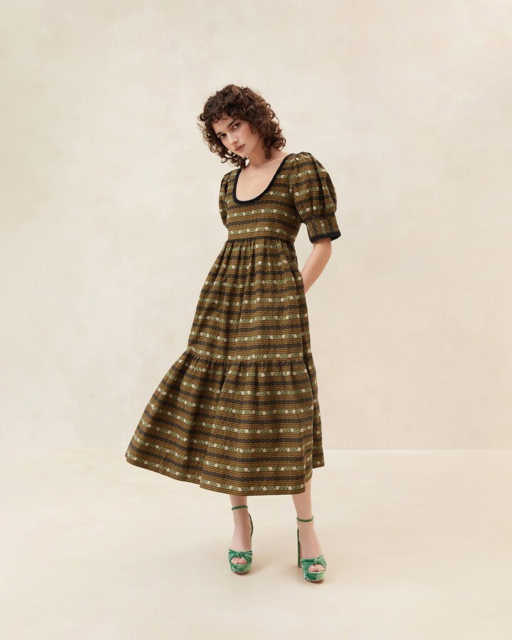 Loeffler Randall Gillian Brown Floral Puff-Sleeve Dress - ShopStyle