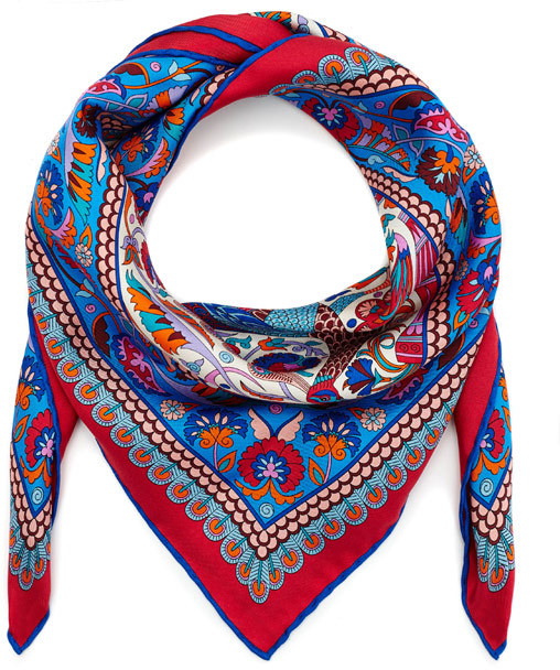 Liberty of London Designs Red Liberty London Peacock Mosaic Silk Scarf ...