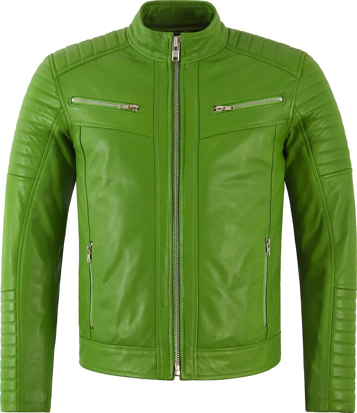 Smart Range Leather RACER Men's Quilted Biker Leather Jacket Moto ...