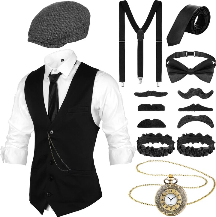 Blulu 1920s Mens Costume Accessories Set 1920s Mens Costume Gangster ...