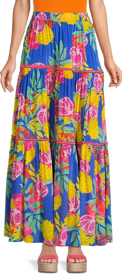 Taj by Sabrina Laos Tropical Print Tiered Maxi Skirt - ShopStyle