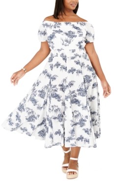 INC International Concepts Plus Size Printed Off-The-Shoulder Fit ...