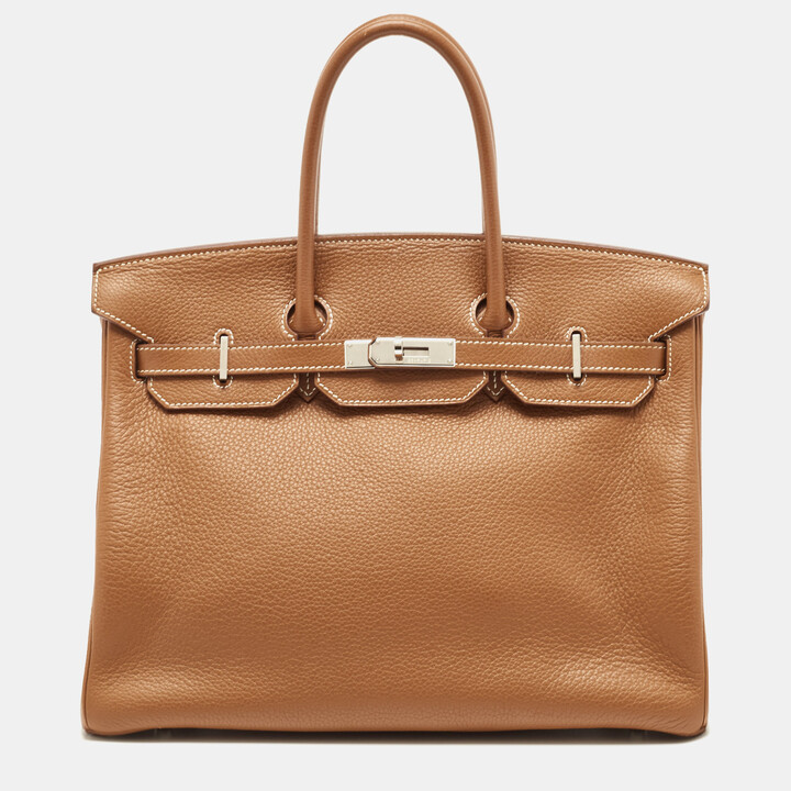 Hermes Gold Taurillion Clemence Leather Palladium Finish Birkin 35 Bag ...