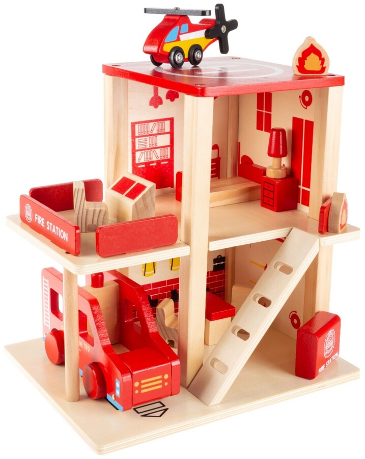 Trademark Global Hey Play Fire Station Playset - Wooden Firehouse ...