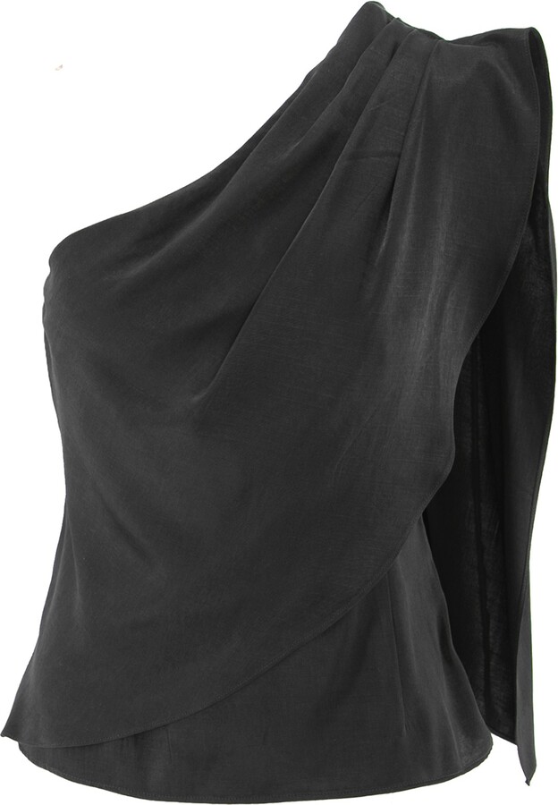 DALB - Saint-Tropez Draped One-Shoulder Black Top - ShopStyle