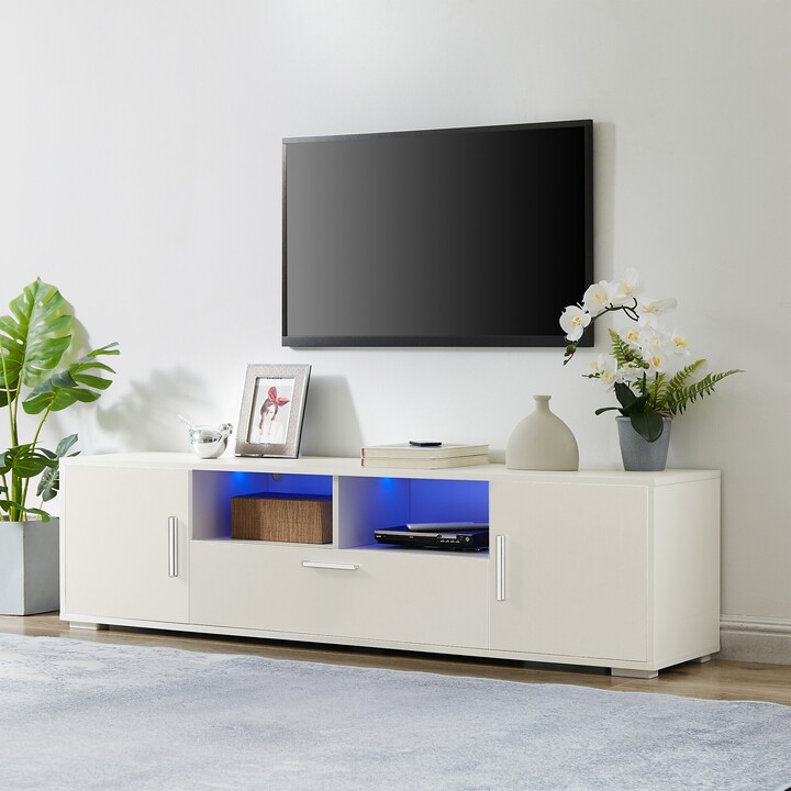 RASOO Morden TV Stand with 16 RGB LED Light, High Glossy TV Cabinet for ...