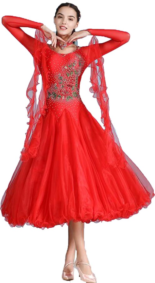 MOrfiL Professional Ballroom Waltz Dance Performance Dress Embroidery ...