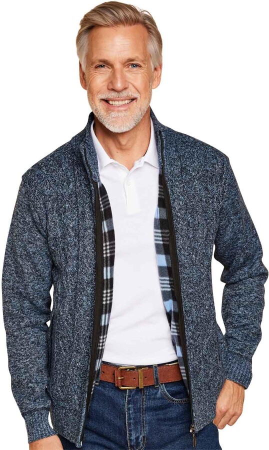 Pegasus Men's Fleece Lined Cardigan Cable Knitted Zipper Chunky Knit ...