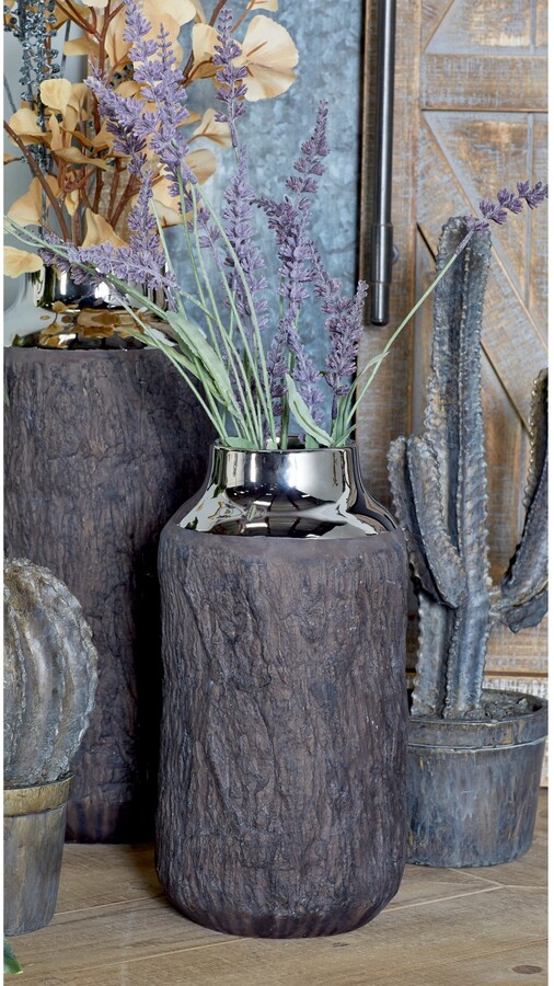 Studio 350 12 inch Natural Tree Bark Ceramic Vase with Gold Accent ...