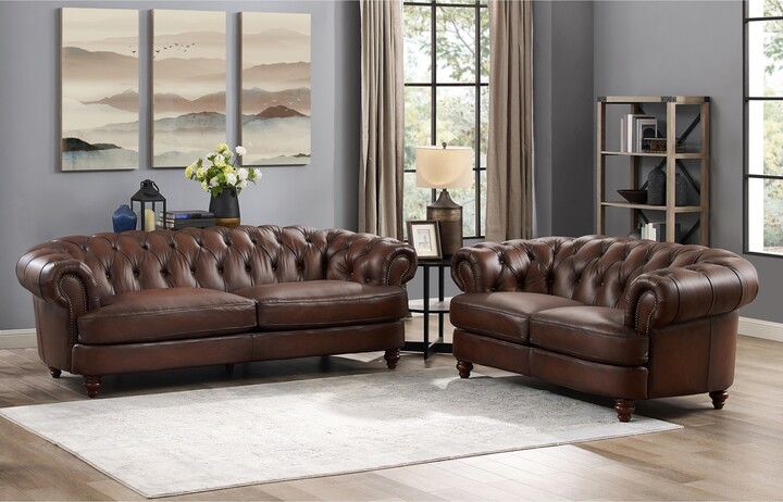 Hydeline Usa Hydeline Newport Top Grain Chesterfield Leather Sofa Set