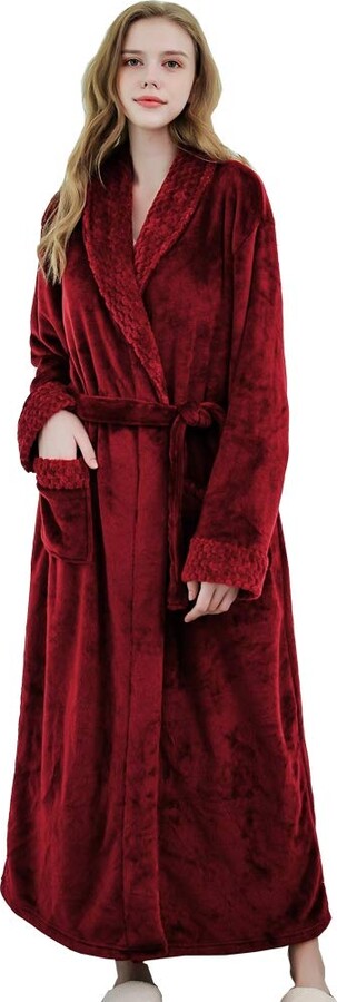 KINOW Dressing Gown Women Full Length Robe Plus Size Fleece Winter Warm ...