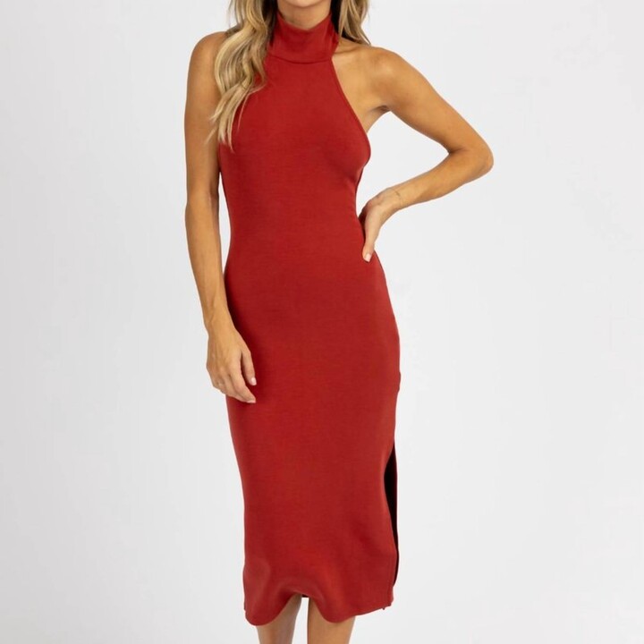 Fore Collection fore_collection Halter Mock Neck Slit Midi Dress In ...