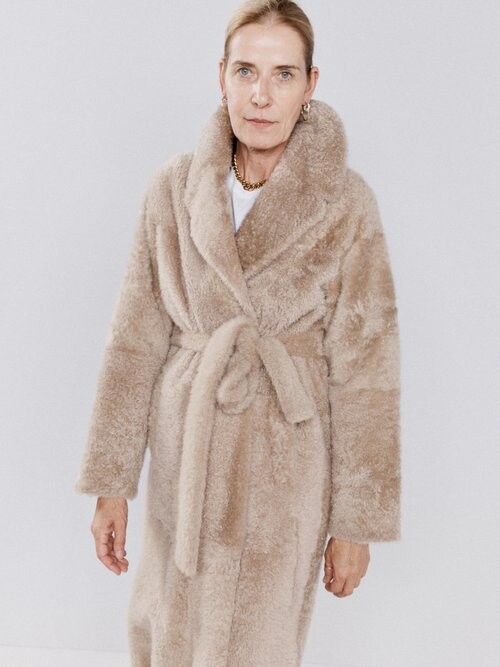 Raey Wrap-around Shearling Coat - Beige - ShopStyle
