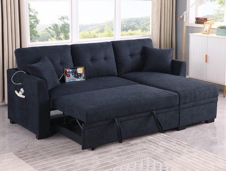 Eafurn L-Shape Reversible Sectional Sofa Bed Convertible Sleeper Corner Couch w/USB Ports and ...